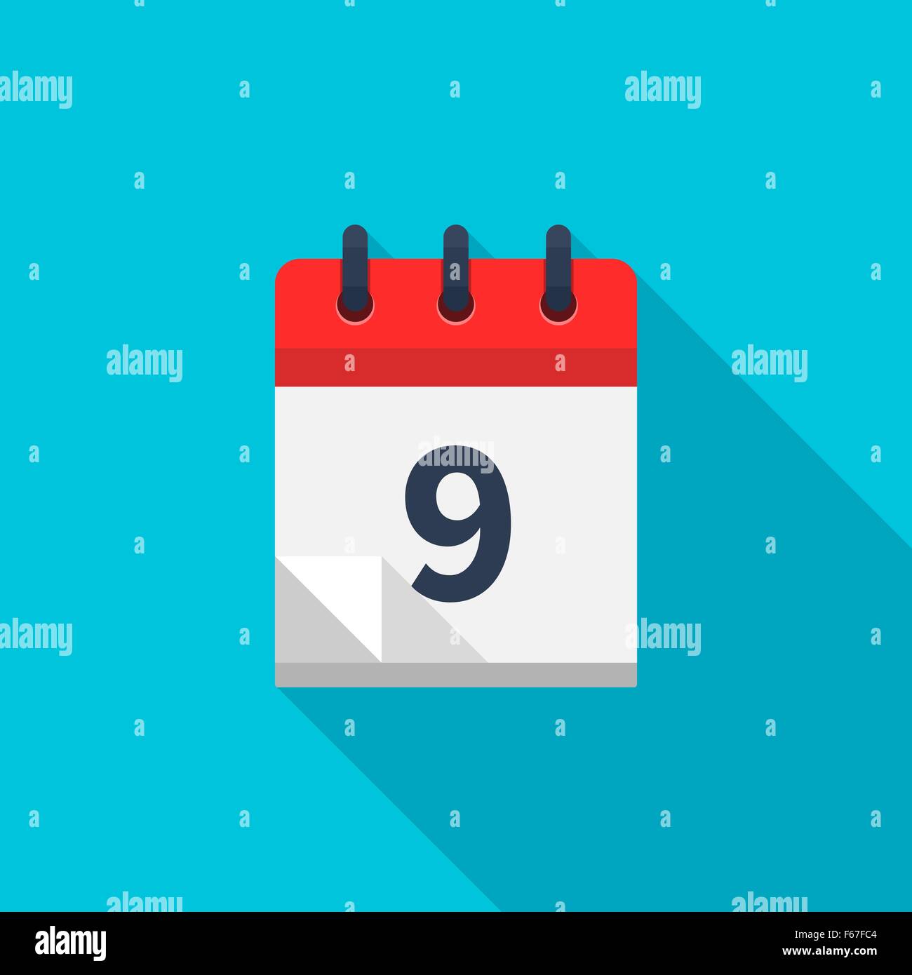 Flat calendar icon. Date and time background. Number 9 Stock Vector ...