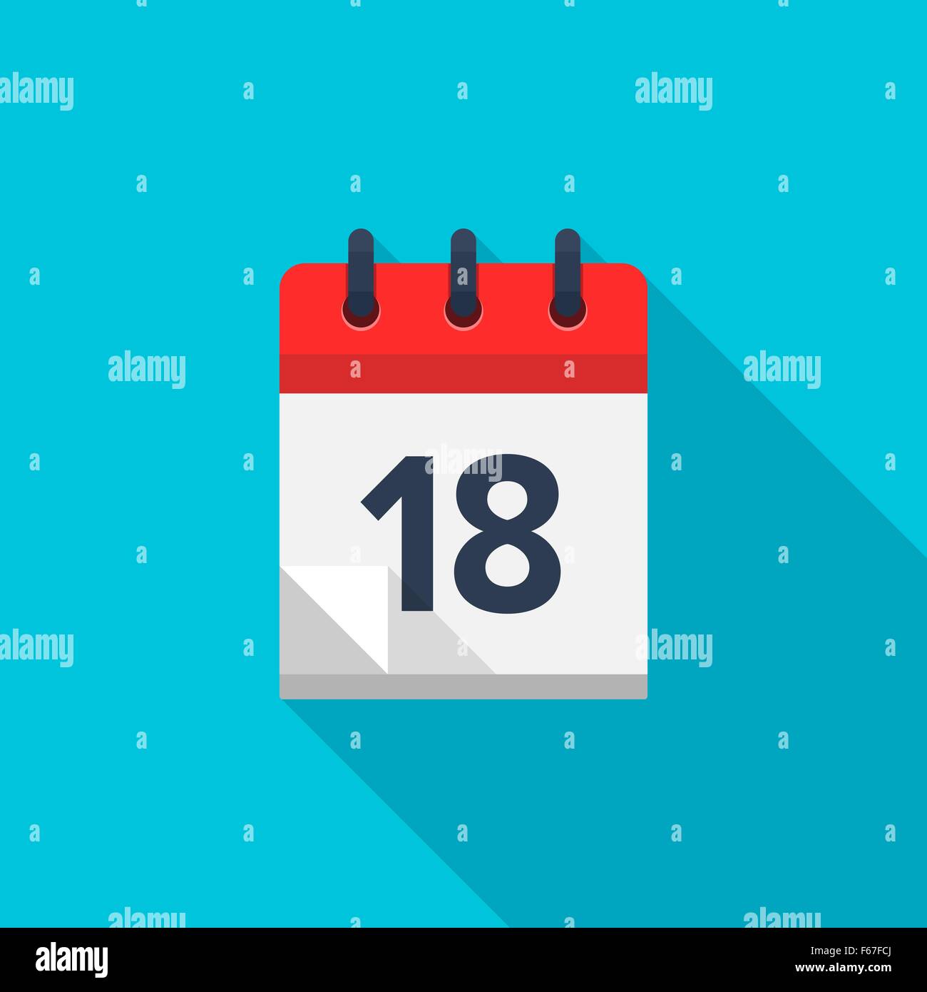 Flat calendar icon. Date and time background. Number 18 Stock Vector ...