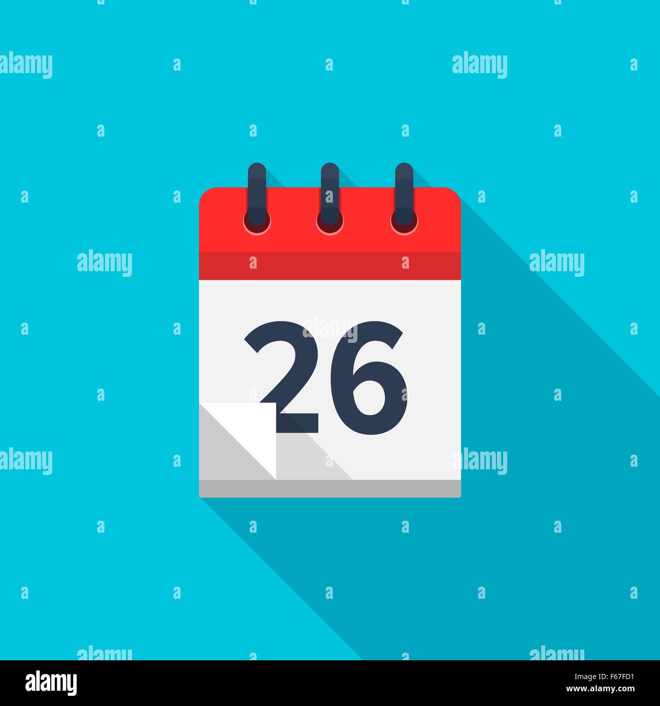 Flat calendar icon. Date and time background. Number 26 Stock Vector ...