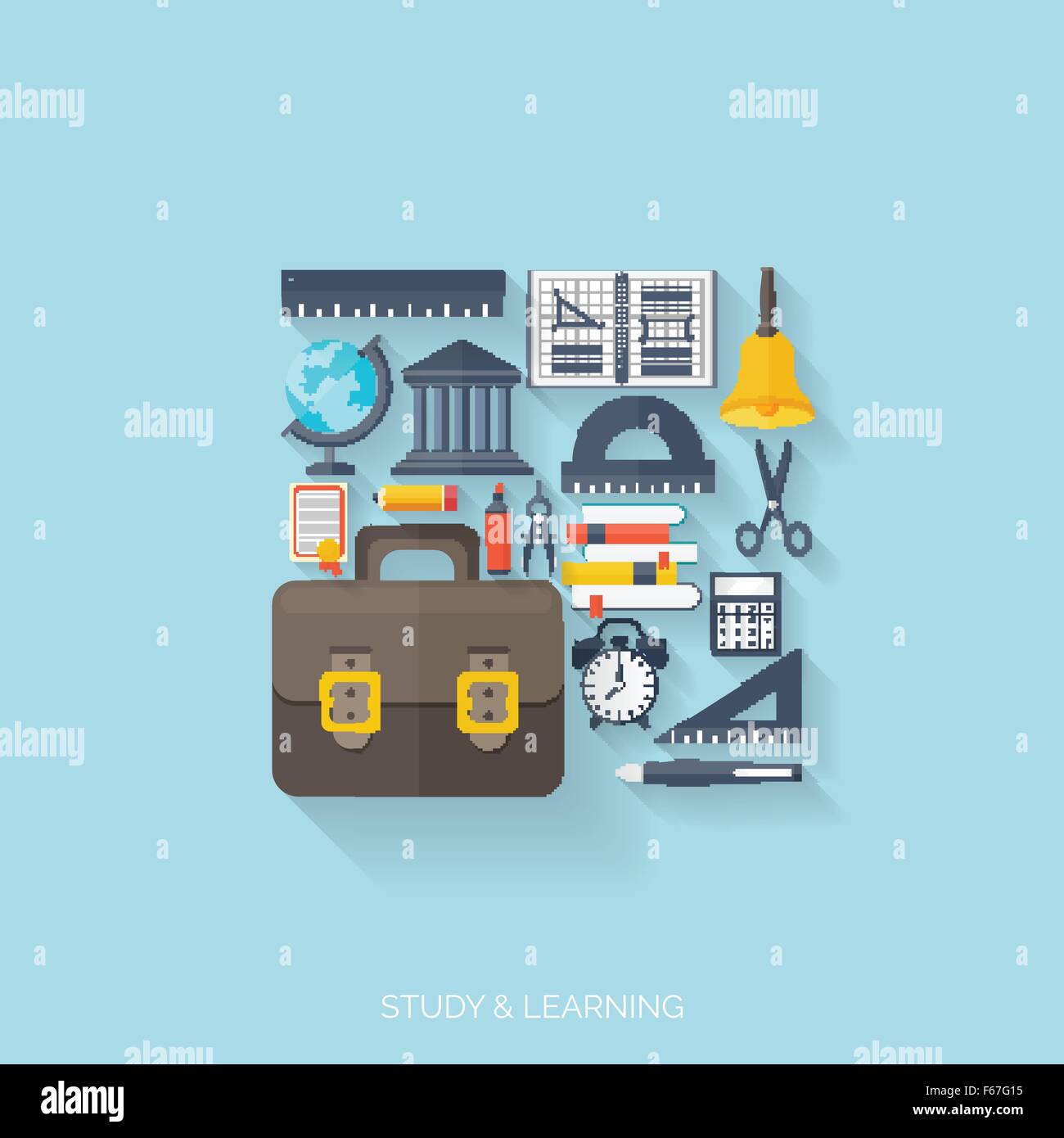 Flat concept education background. Back to school. Distance learning ...