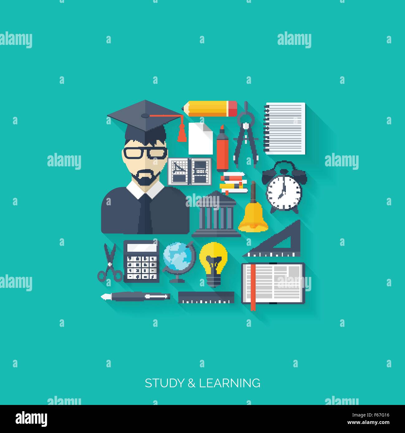 Flat concept education background. Back to school. Distance learning ...