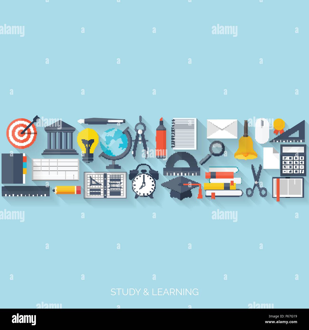 Flat concept education background. Back to school. Distance learning ...