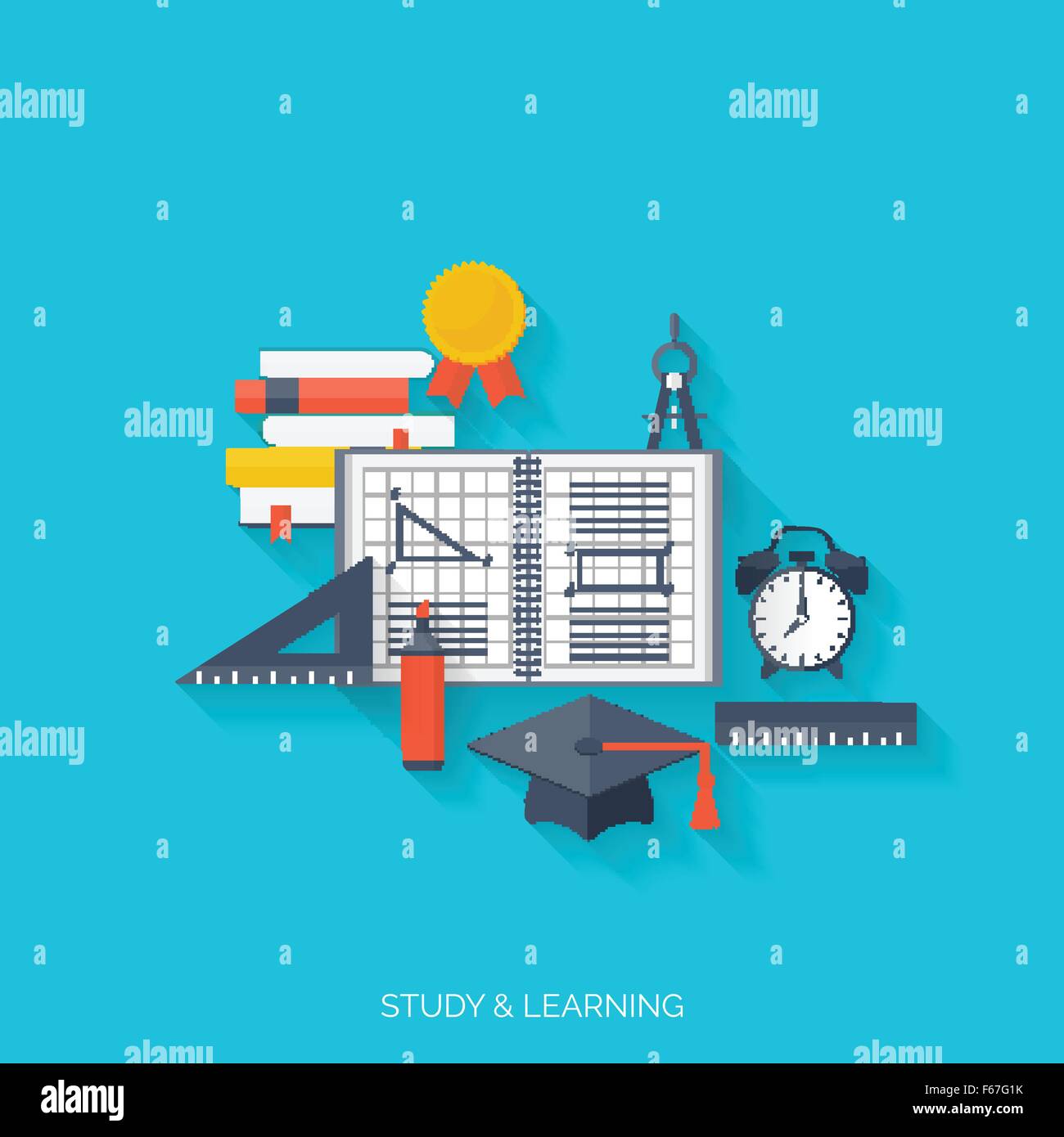 Flat concept education background. Back to school. Distance learning ...