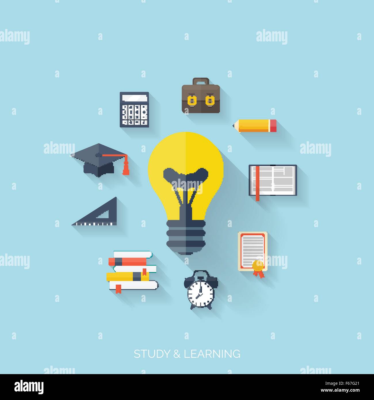 Flat concept education background. Back to school. Distance learning ...