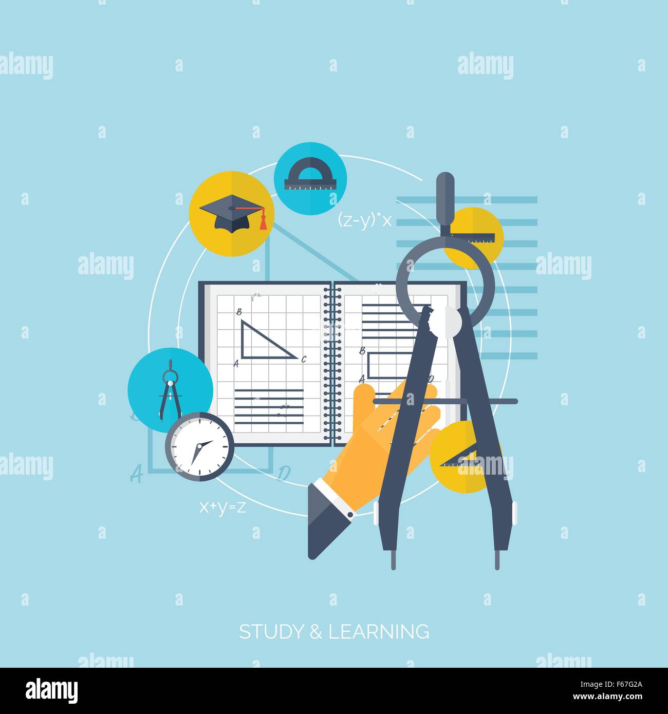 Flat concept education background. Back to school. Distance learning ...