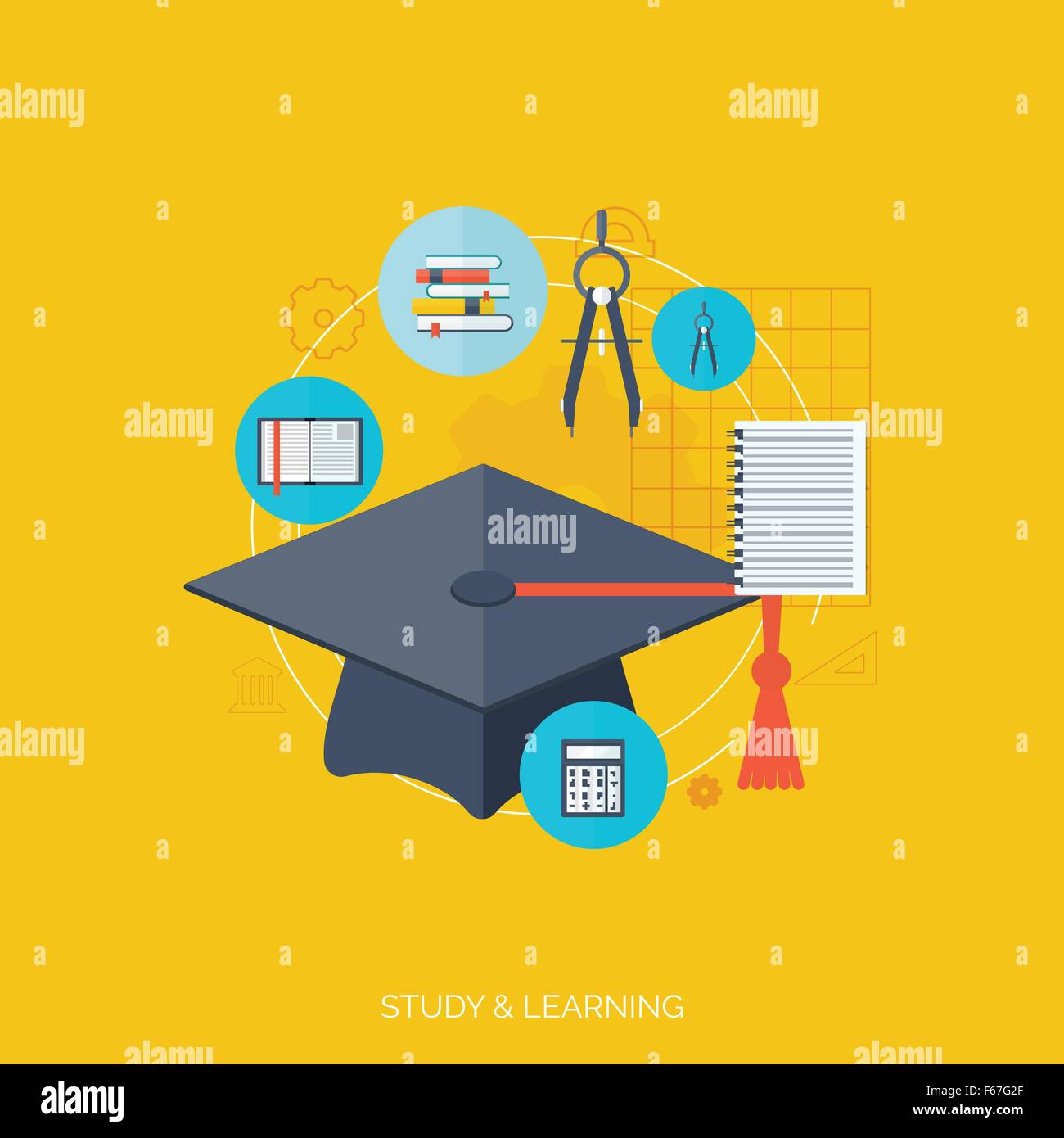 Flat concept education background. Back to school. Distance learning ...