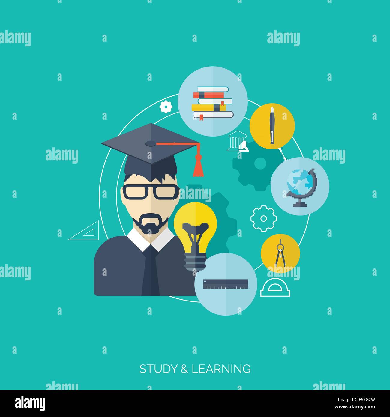 Flat concept education background. Back to school. Distance learning ...