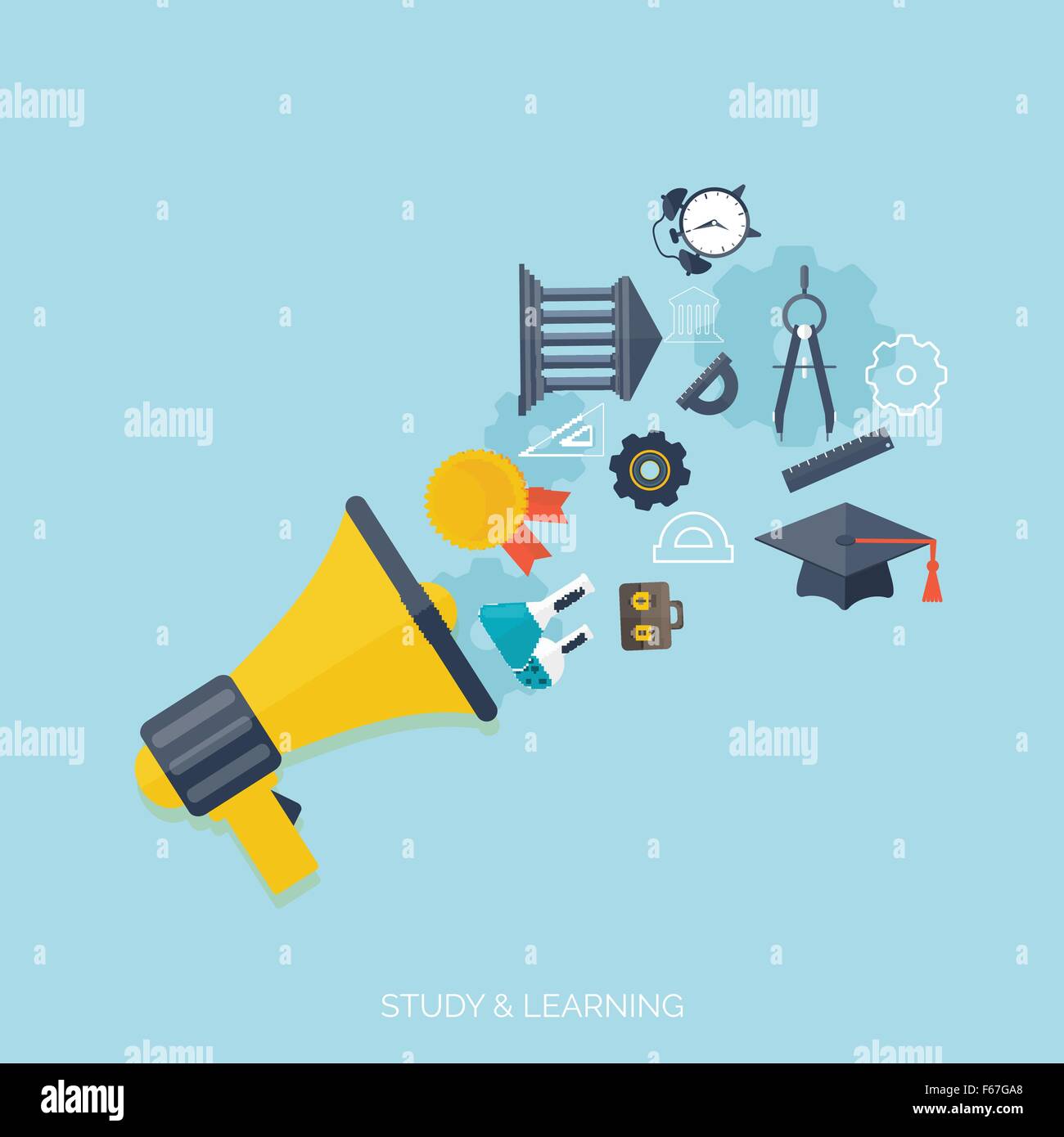 Flat concept education background. Back to school. Distance learning ...