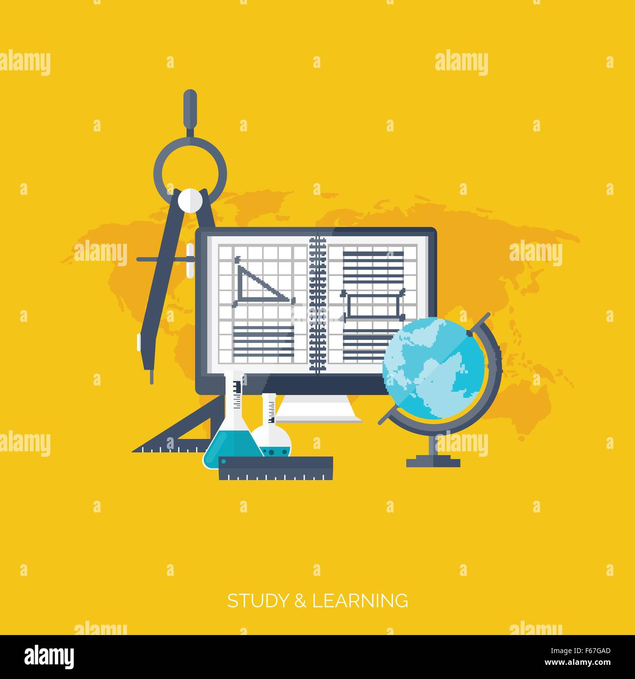 Flat concept education background. Back to school. Distance learning ...