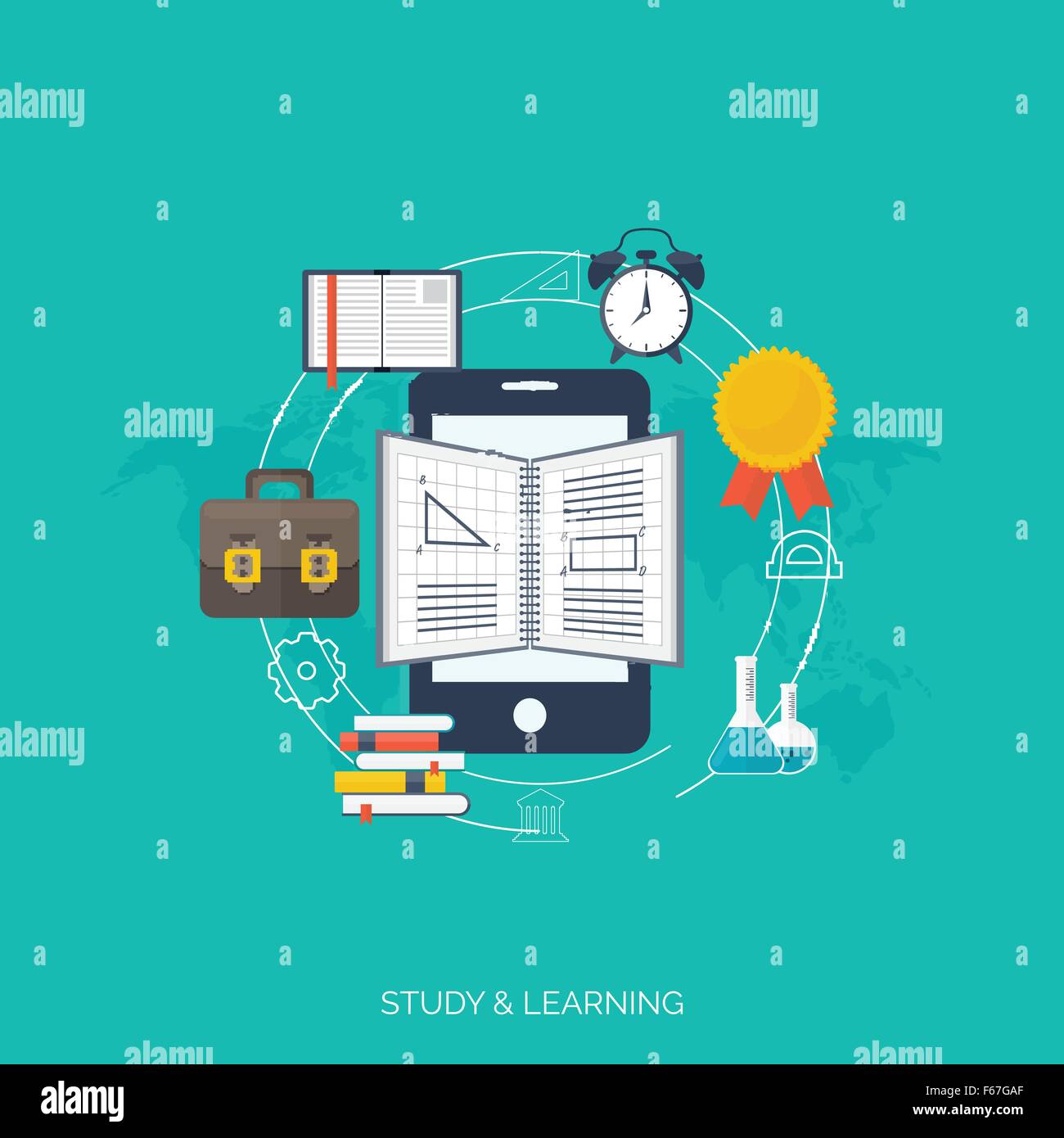 Flat concept education background. Back to school. Distance learning ...
