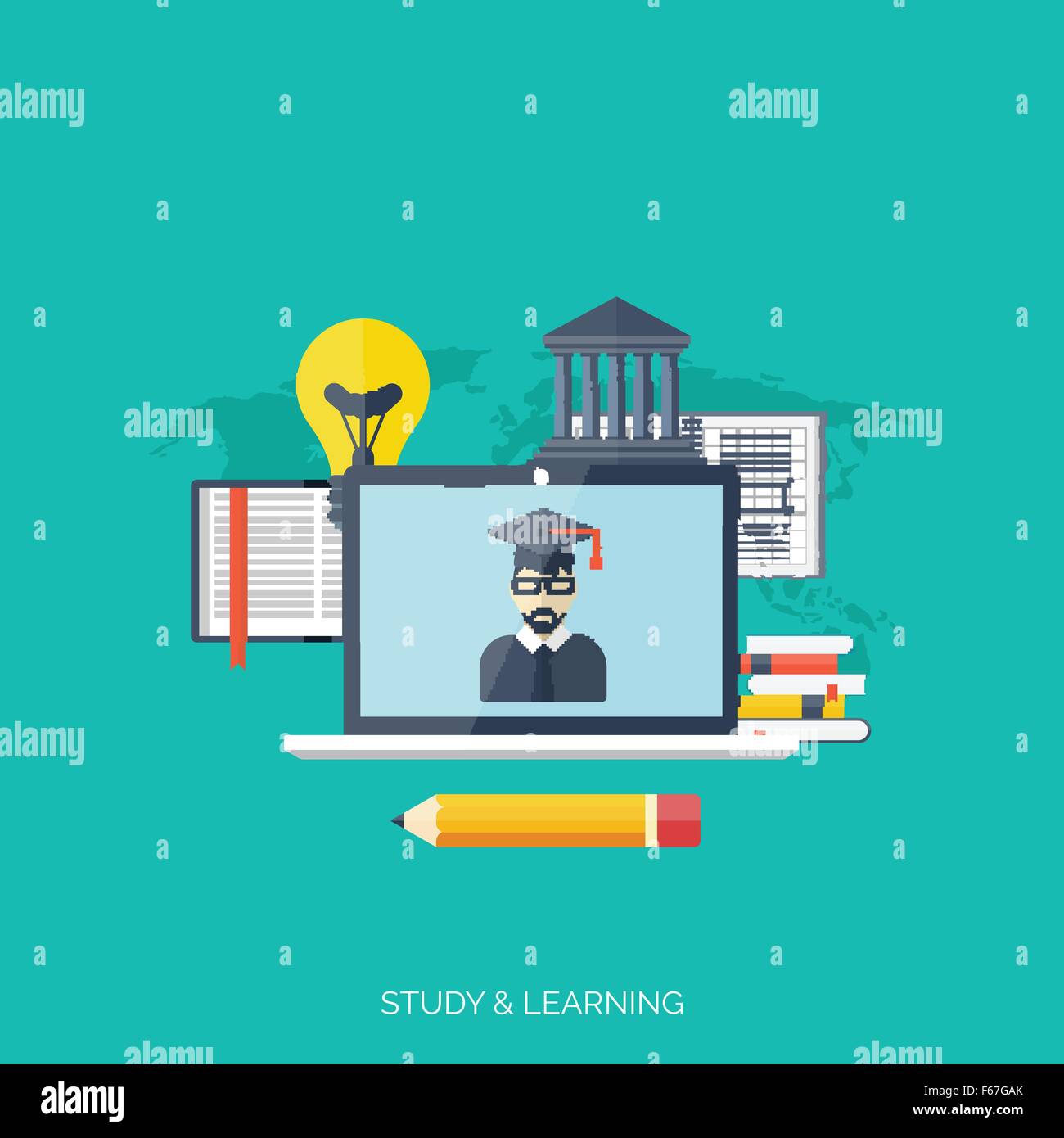 Flat concept education background. Back to school. Distance learning ...