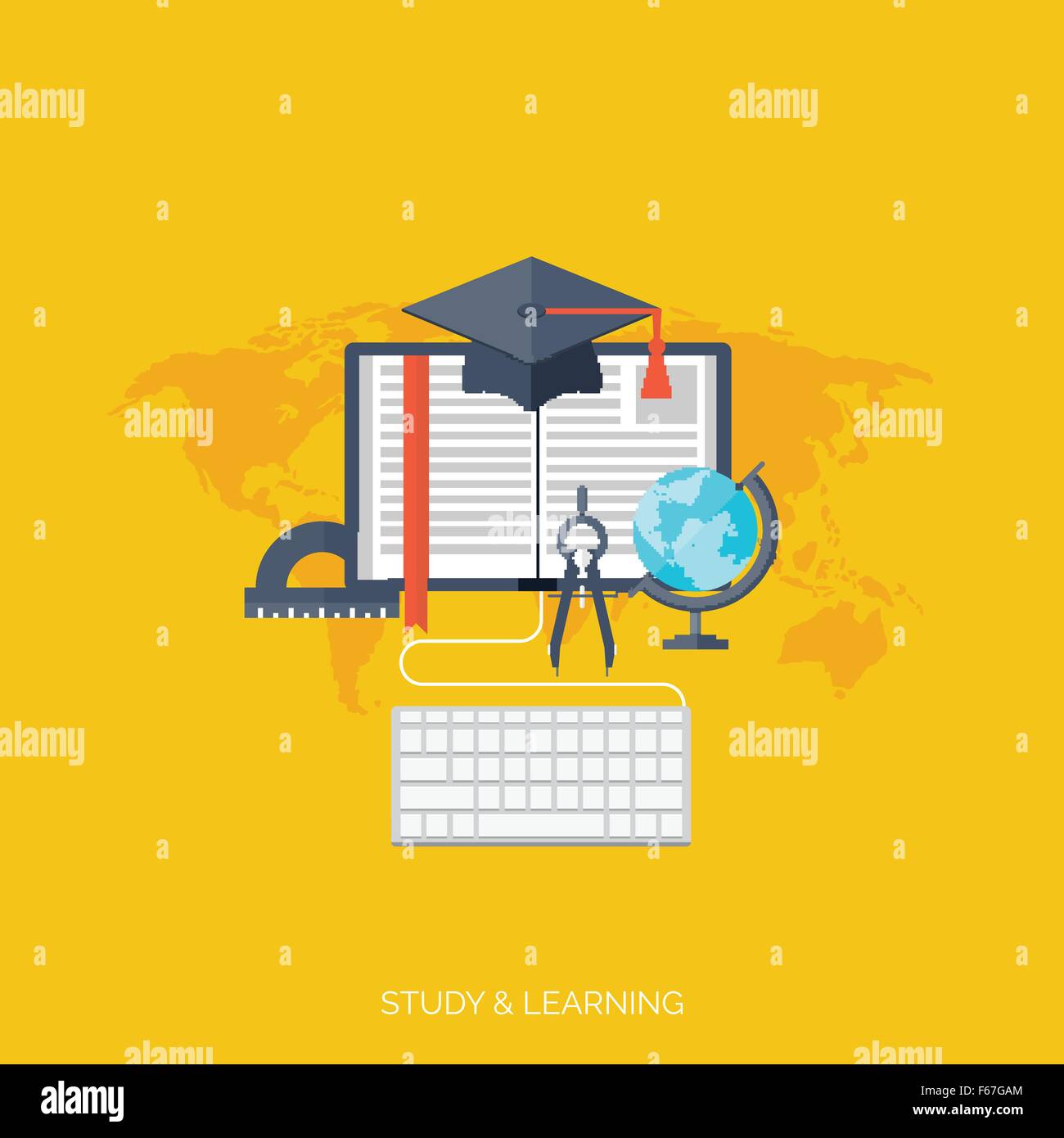 Flat concept education background. Back to school. Distance learning ...