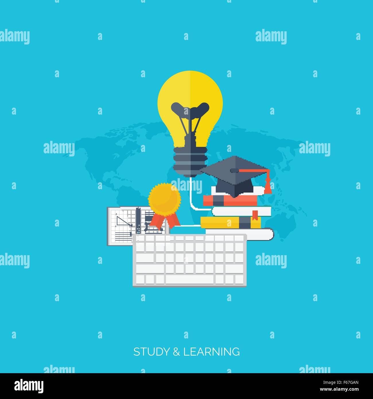 Flat concept education background. Back to school. Distance learning ...