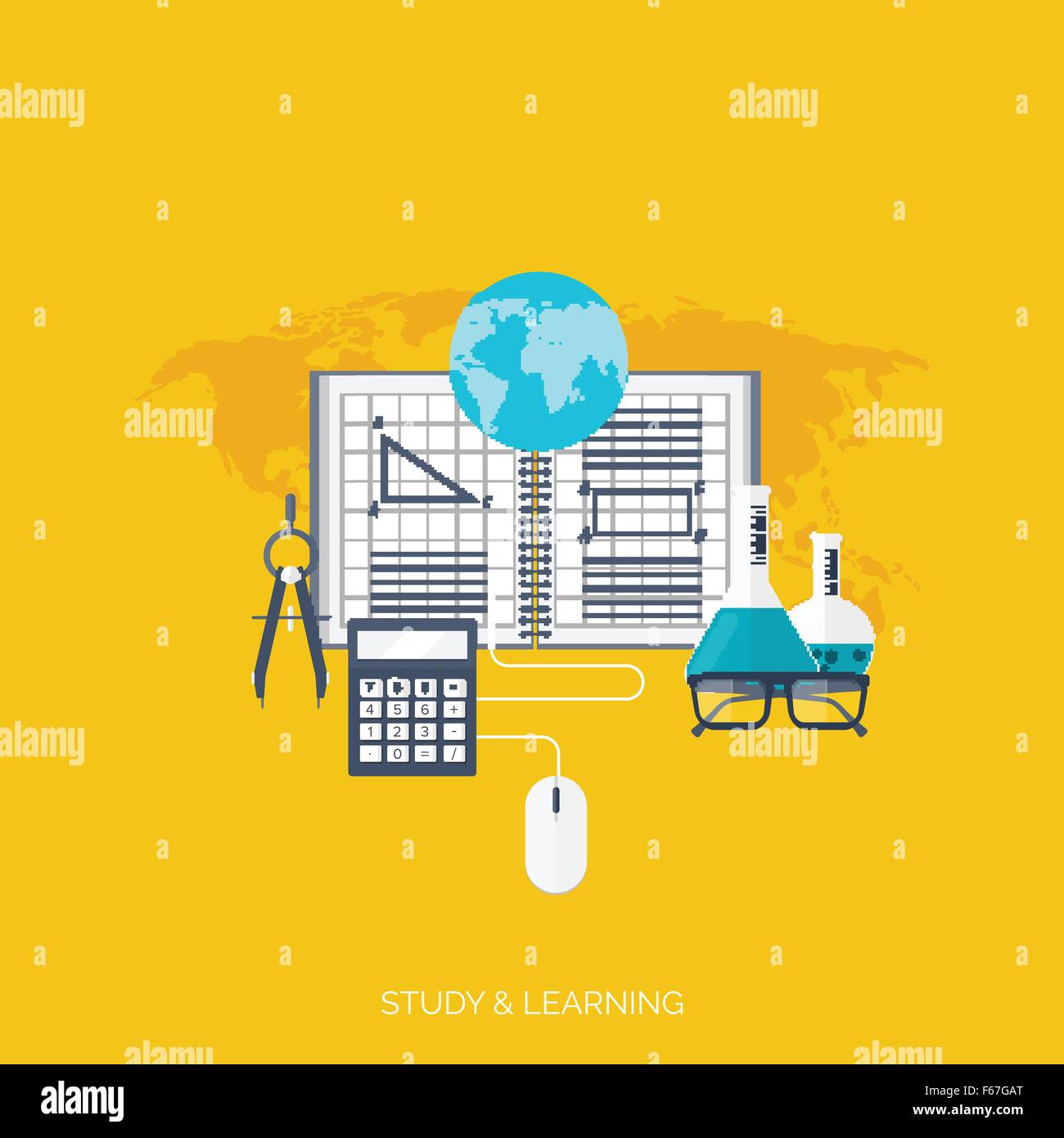 Flat concept education background. Back to school. Distance learning ...