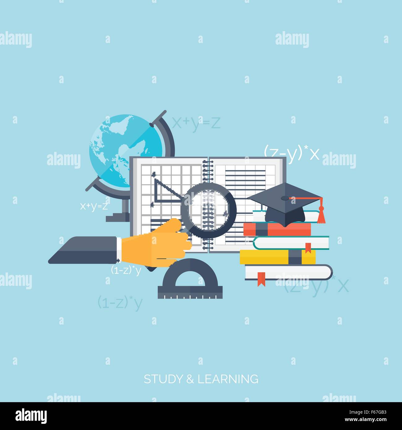 Flat concept education background. Back to school. Distance learning ...