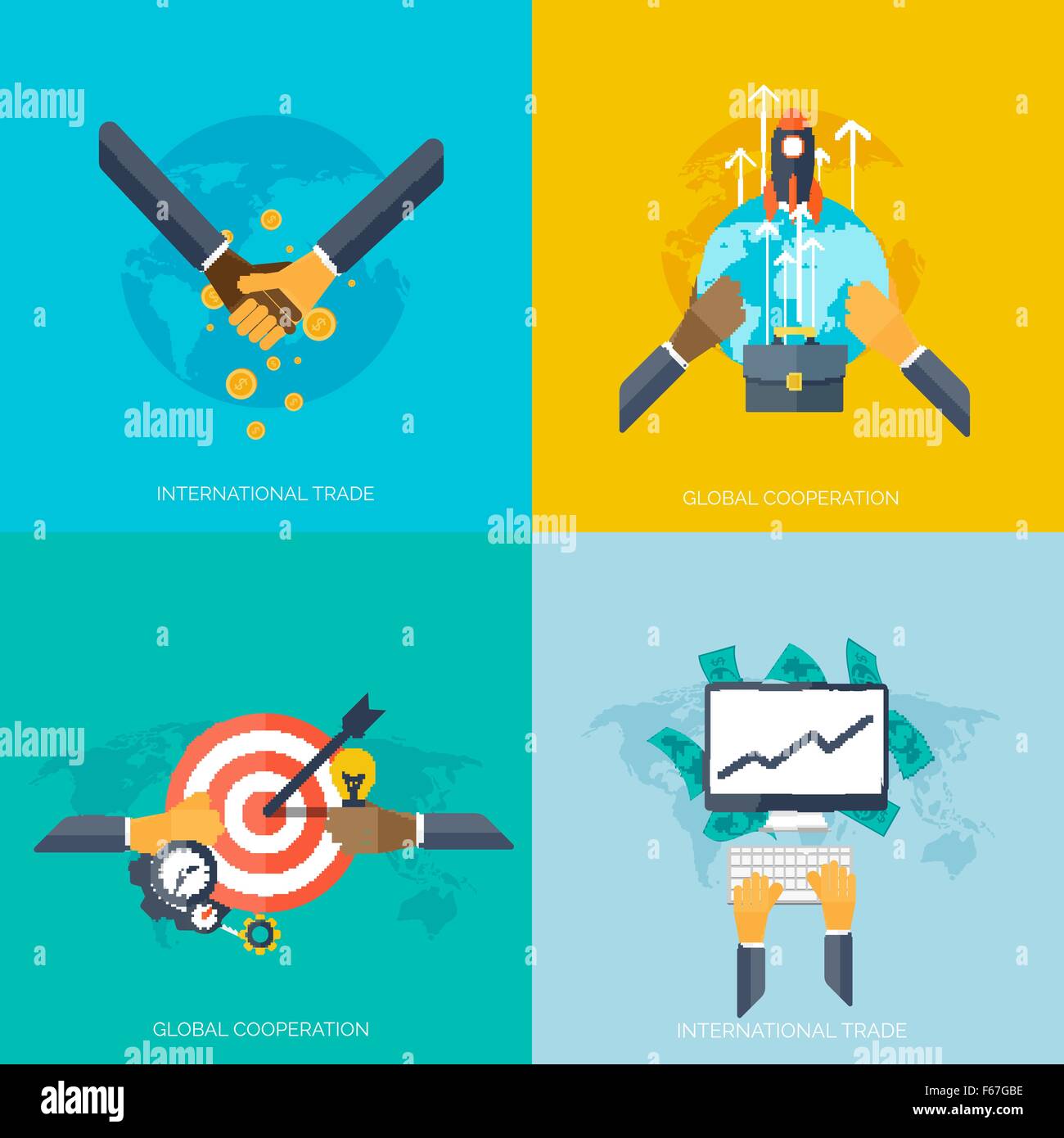 Flat hands. Global cooperation and international trade concept ...