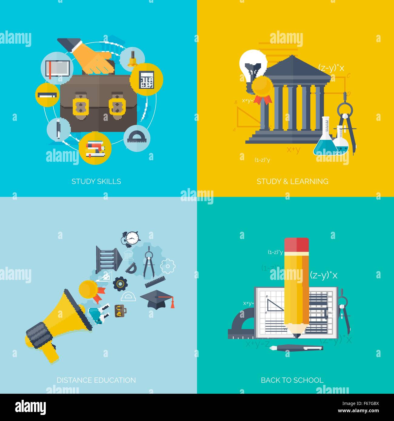 Flat concept education backgrounds set. Back to school. Distance ...