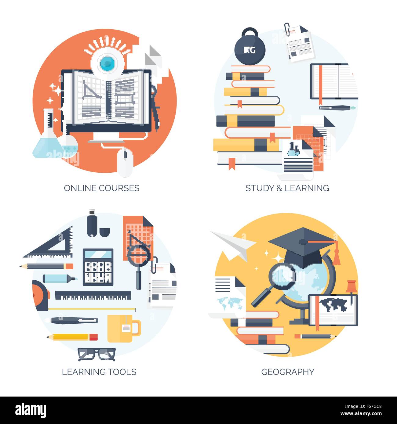 Flat vector illustration. Study ,learning concept background. Distance ...