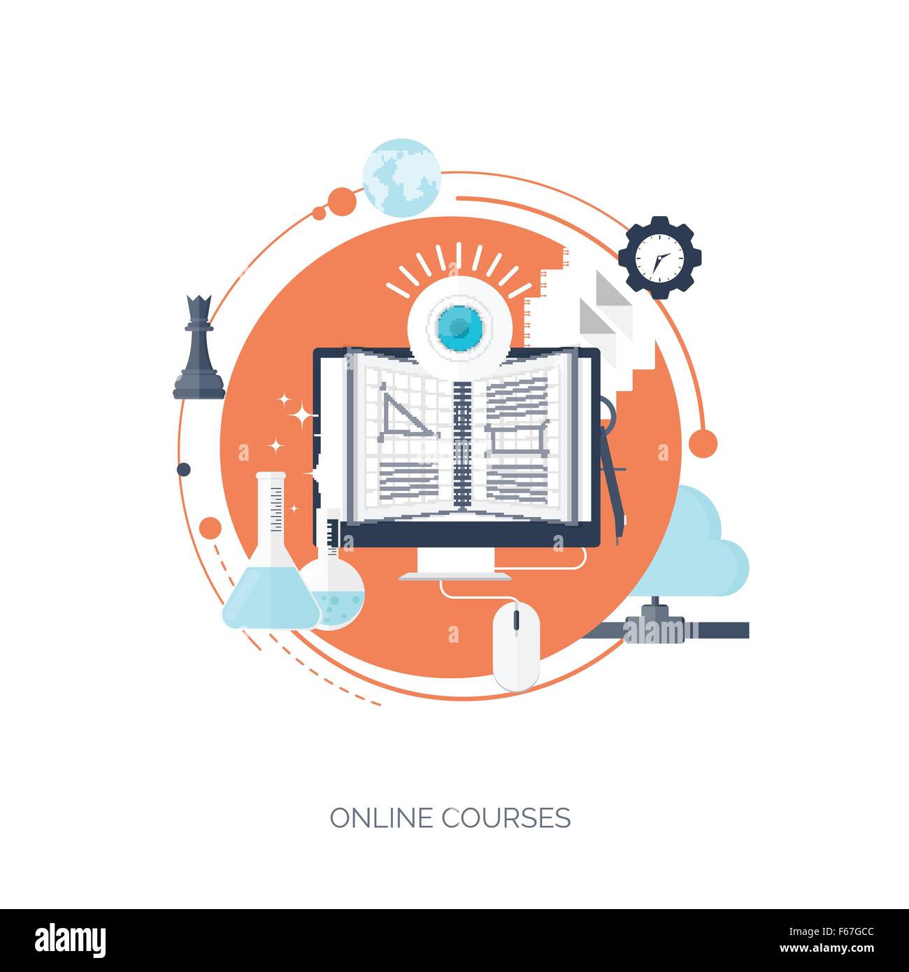 Flat vector illustration. Study ,learning concept background. Distance ...