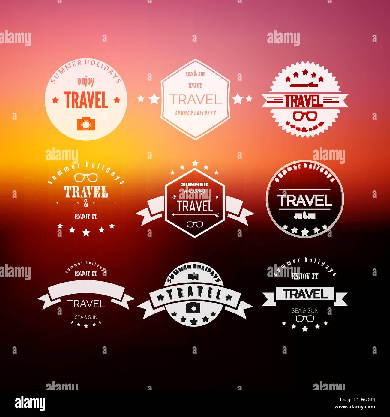 Set of travel signs on abstract blurred background Stock Vector Image ...
