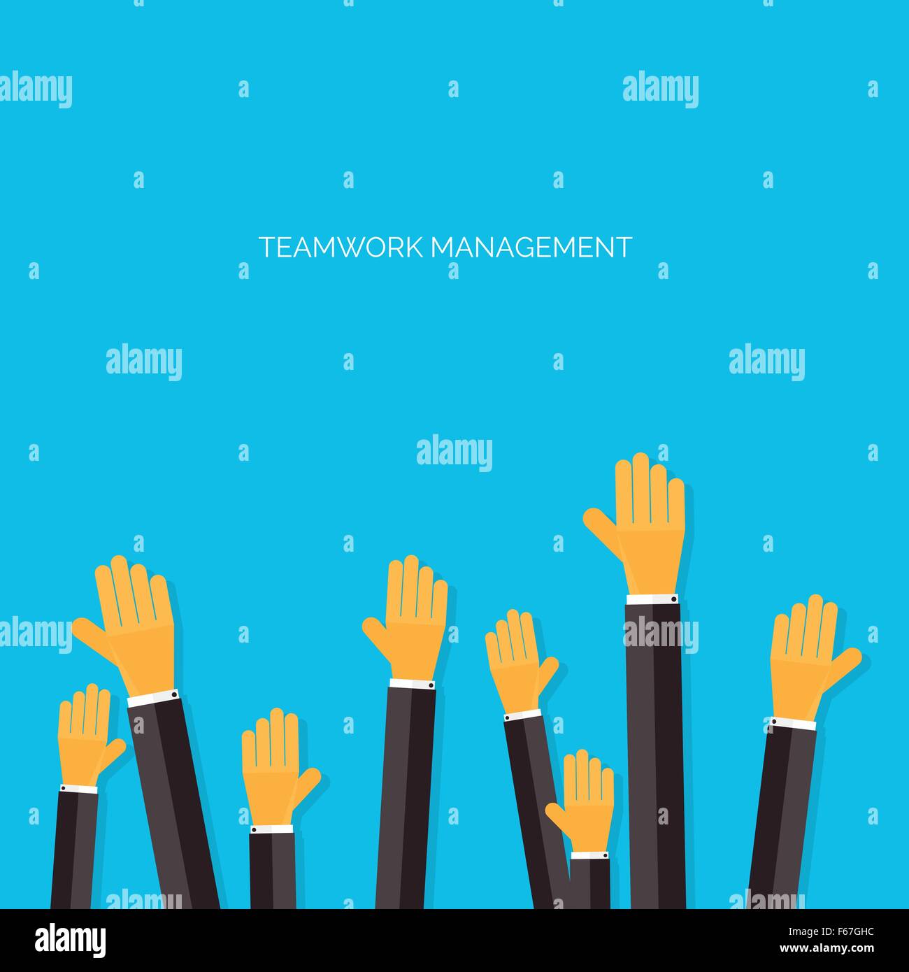 Flat hands. Working on a project. Teamwork management and business ...