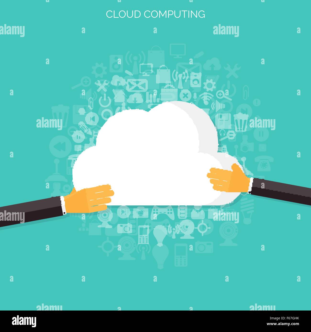 Flat cloud computing and social media background. Data storage network ...