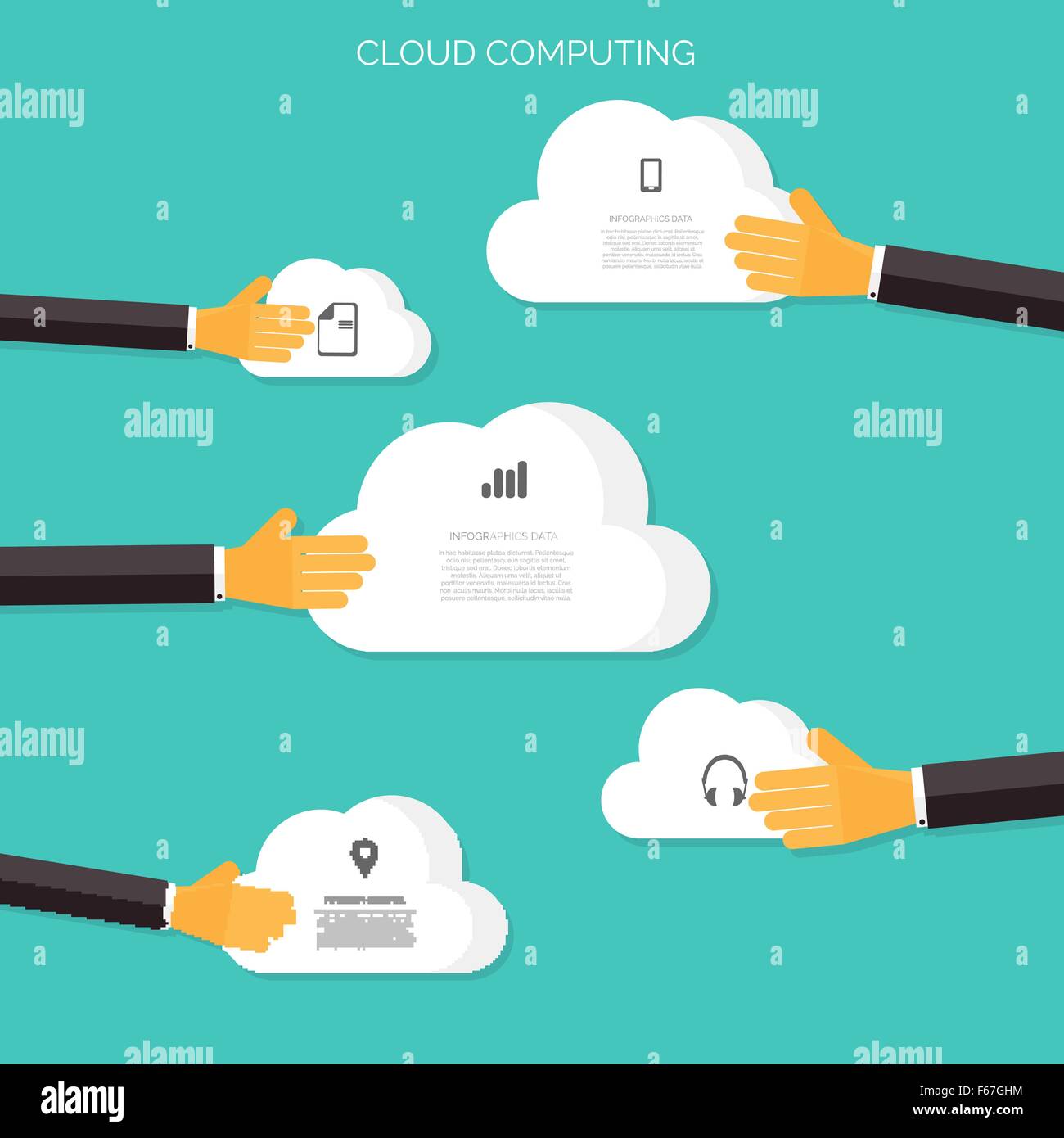 Flat cloud computing and social media background. Data storage network technology. Multimedia ...