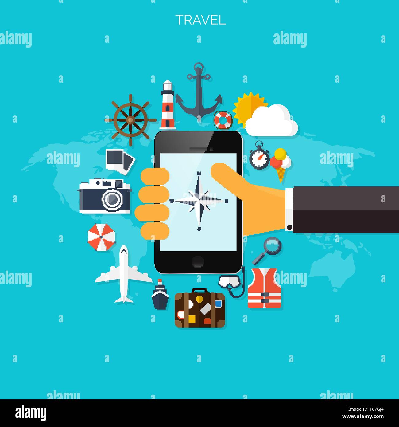 World travel concept background. Flat icons. Tourism concept image ...