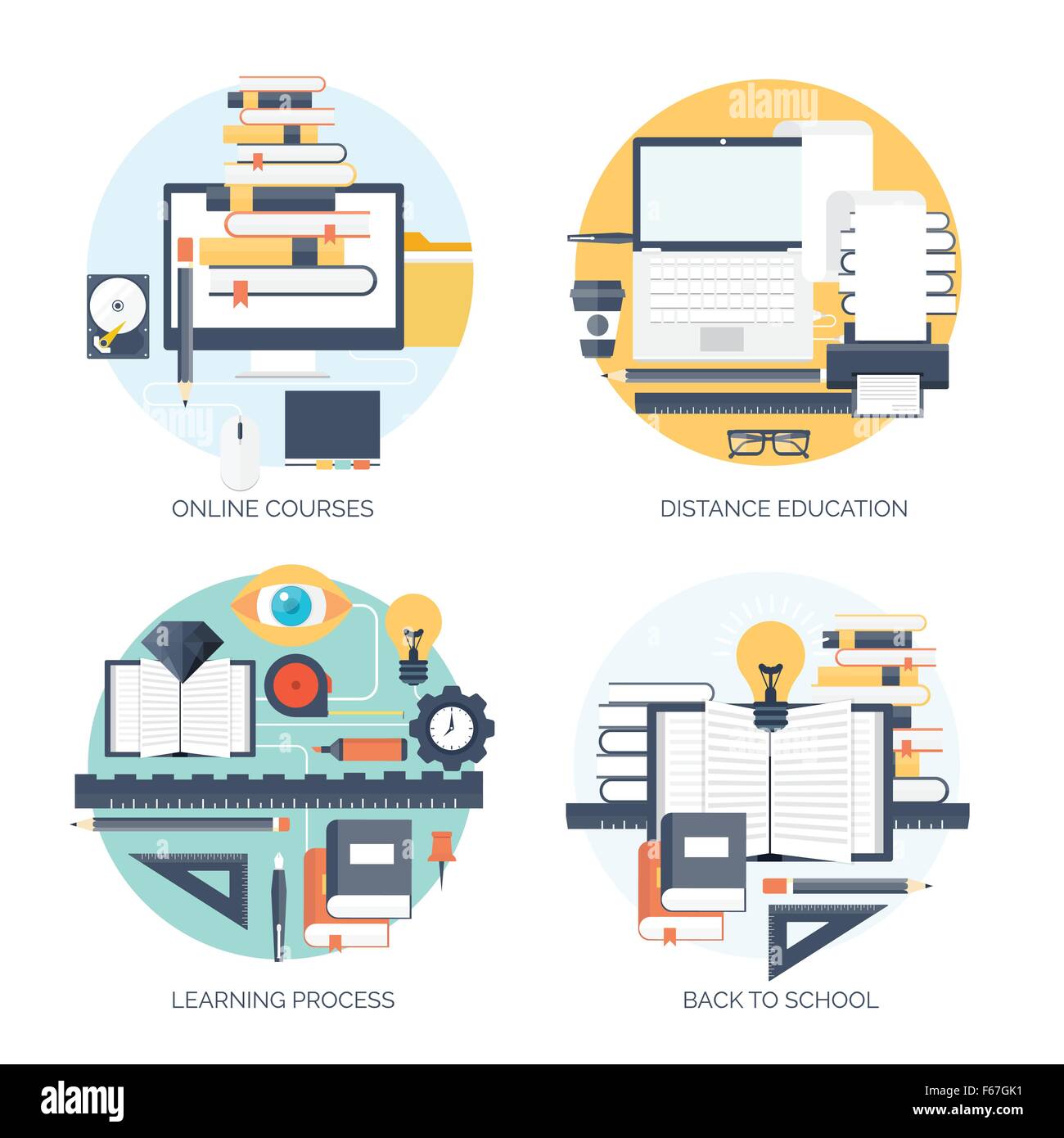 Flat vector illustration. Study ,learning concept background. Distance ...