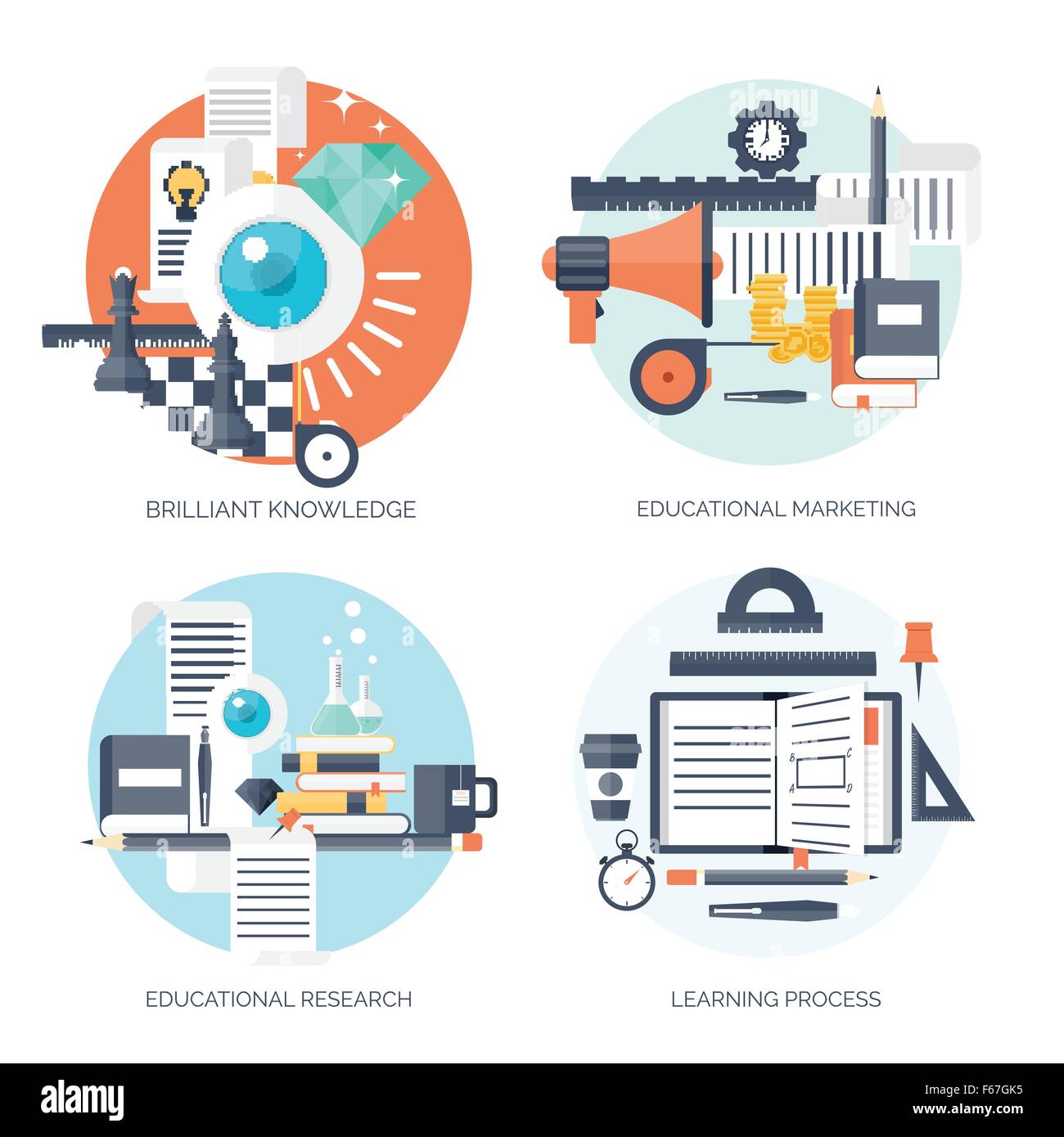 Flat vector illustration. Study ,learning concept background. Distance ...
