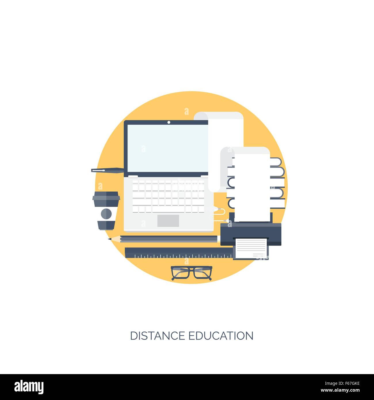Flat vector illustration. Study ,learning concept background. Distance ...