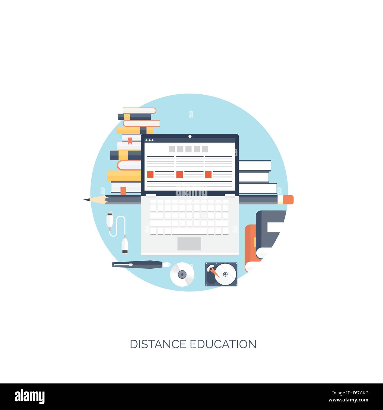 Flat vector illustration. Study ,learning concept background. Distance ...