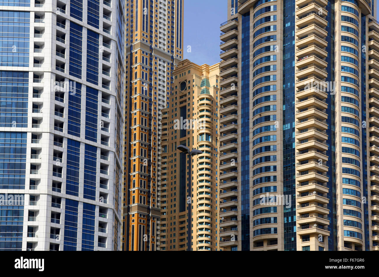 Dubai, United Arab Emirates (2013): buildings along Sheikh Zayed Road ...