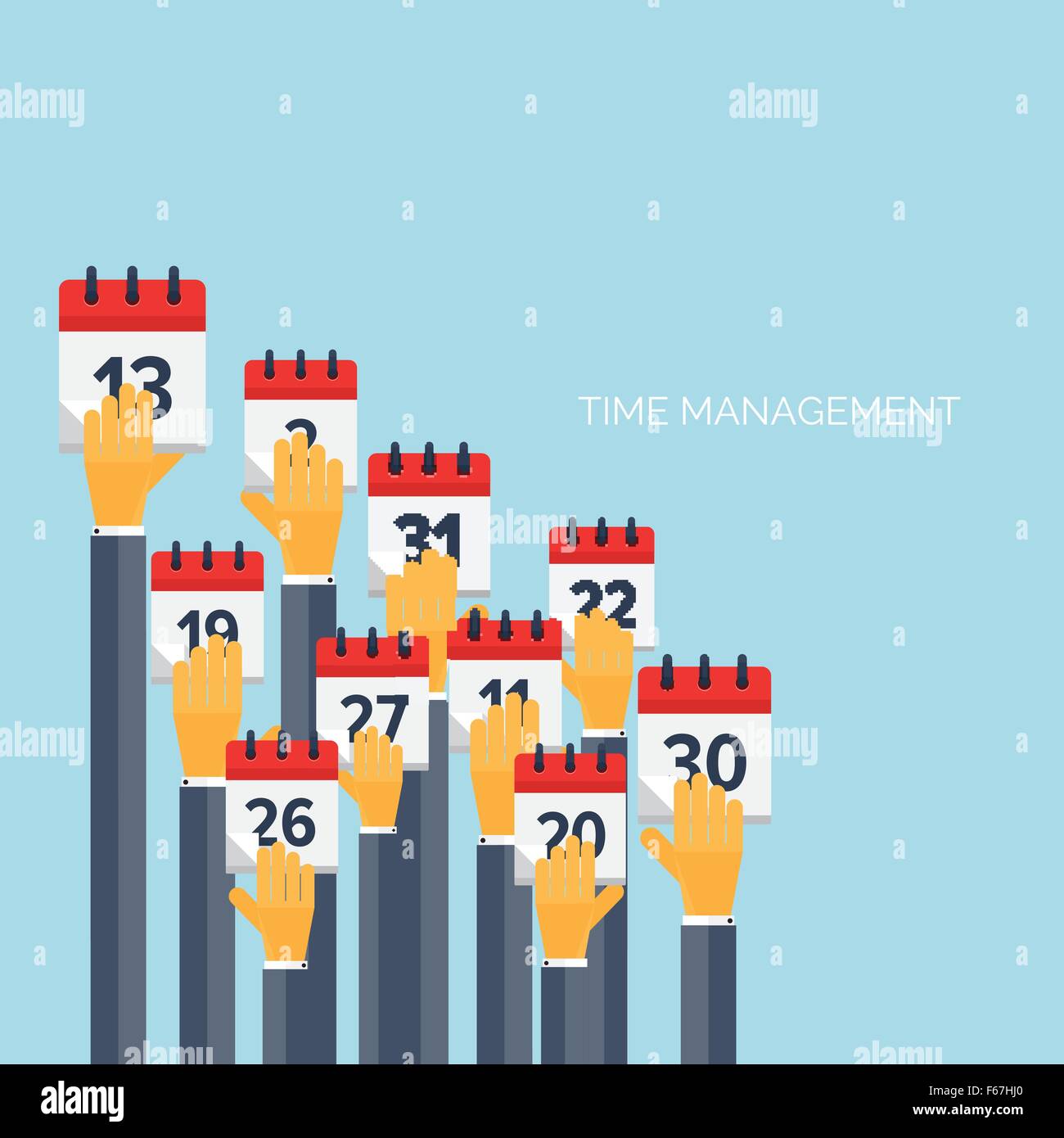 Flat hands with clock. Time management concept background Stock Vector ...