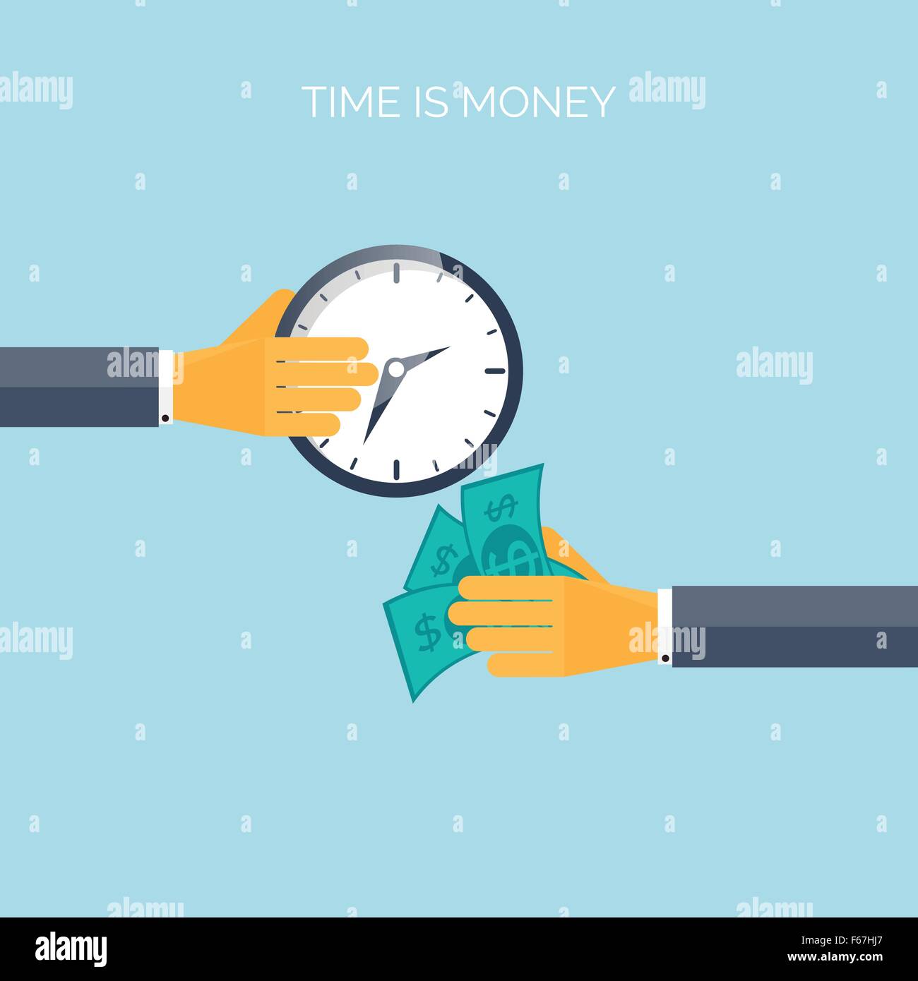 Flat time is money concept background. Movey saving. Time management ...