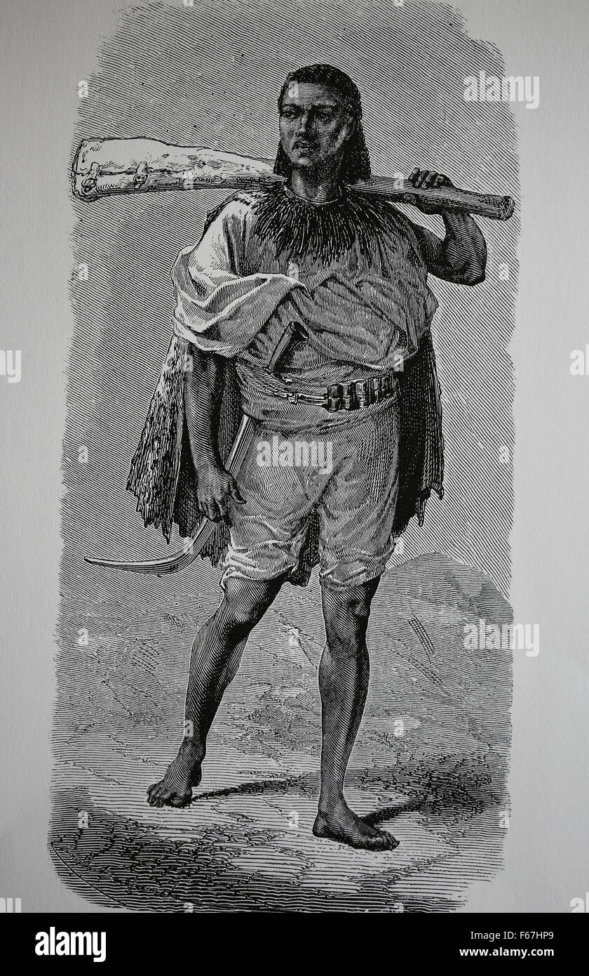 Africa. Ethiopia. Abyssinian soldier, 1880. Engraving Stock Photo - Alamy