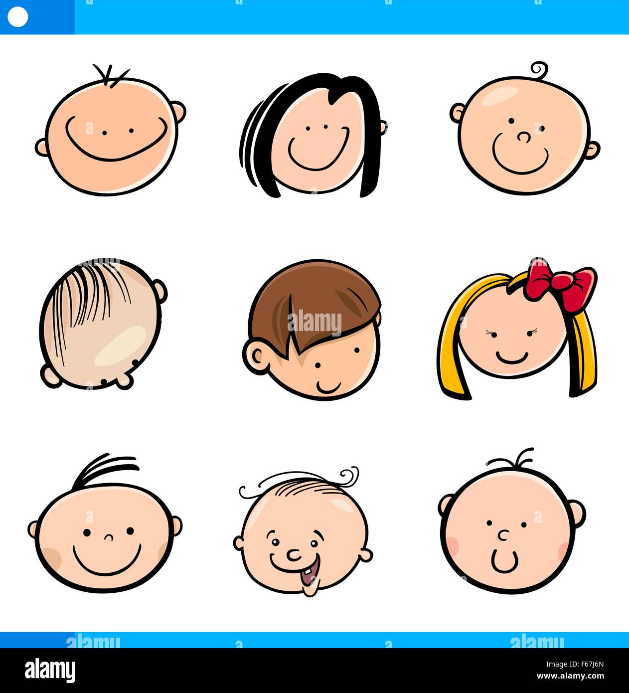 Cartoon Illustration of Cute Children or Babies Faces Set Stock Vector ...