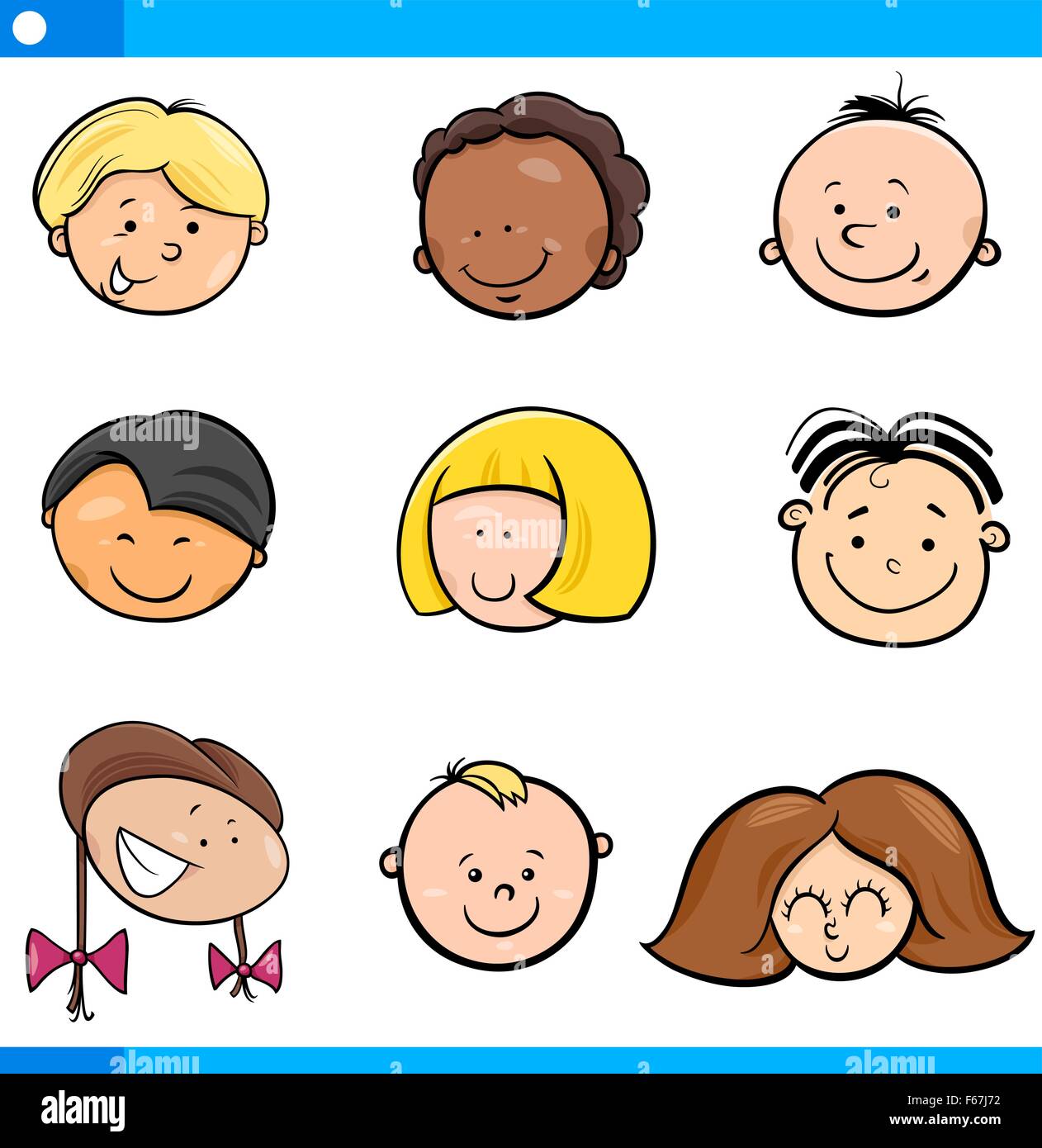 Cartoon Illustration of Cute Children Characters Faces Set Stock Vector ...