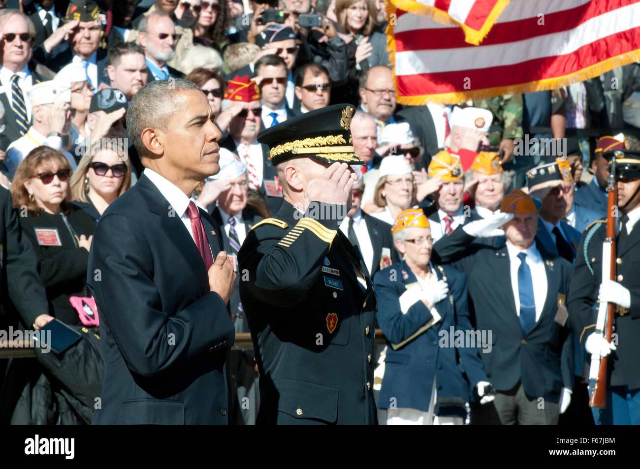 U.S. President Barack Obama with Major General Bradley Becker salutes ...