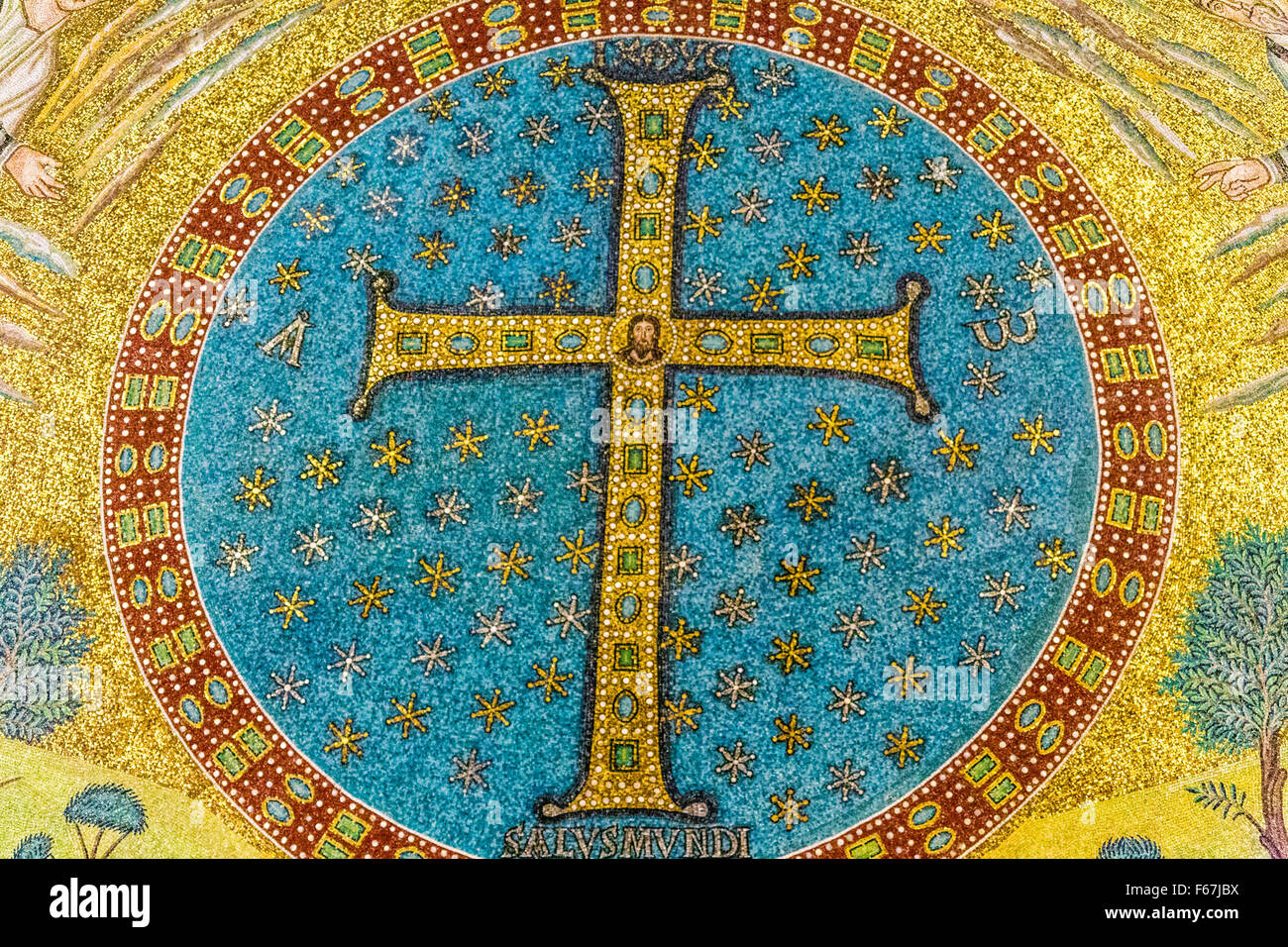 detail of mosaic work in Ravenna Christian basilica built in the first ...