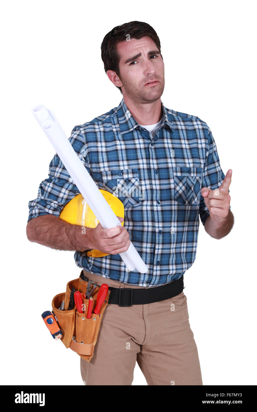 Angry foreman pointing Stock Photo - Alamy