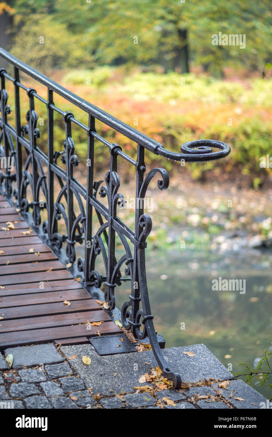 Old iron railing with colorful autumn background Stock Photo - Alamy