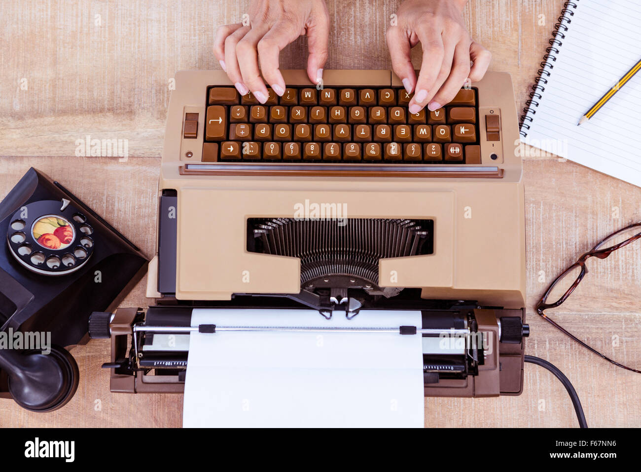 Above view of typewriter and old phone Stock Photo - Alamy