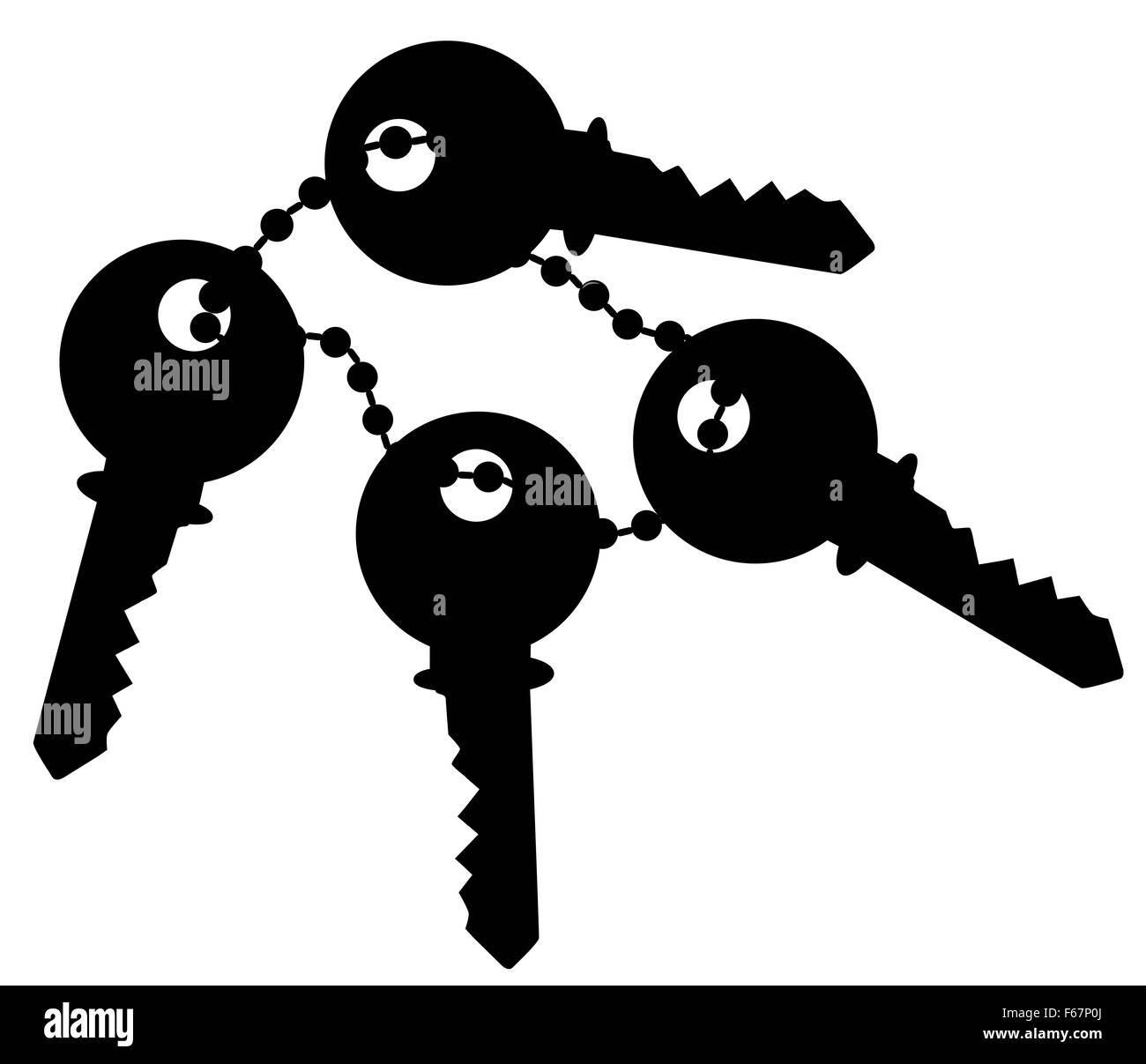 A bunch of four keys and a chain over a white background Stock Photo ...