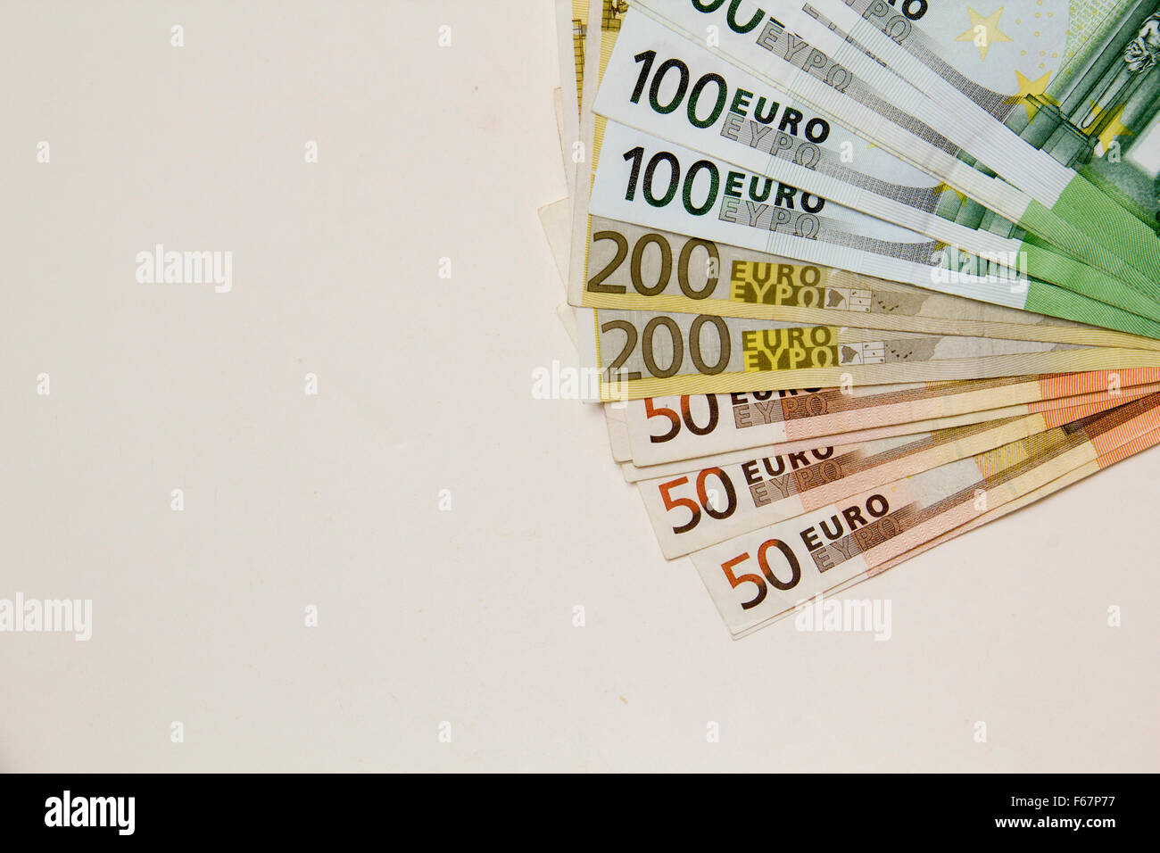 Euro banknotes on bright background with copy space.Concept photo of ...