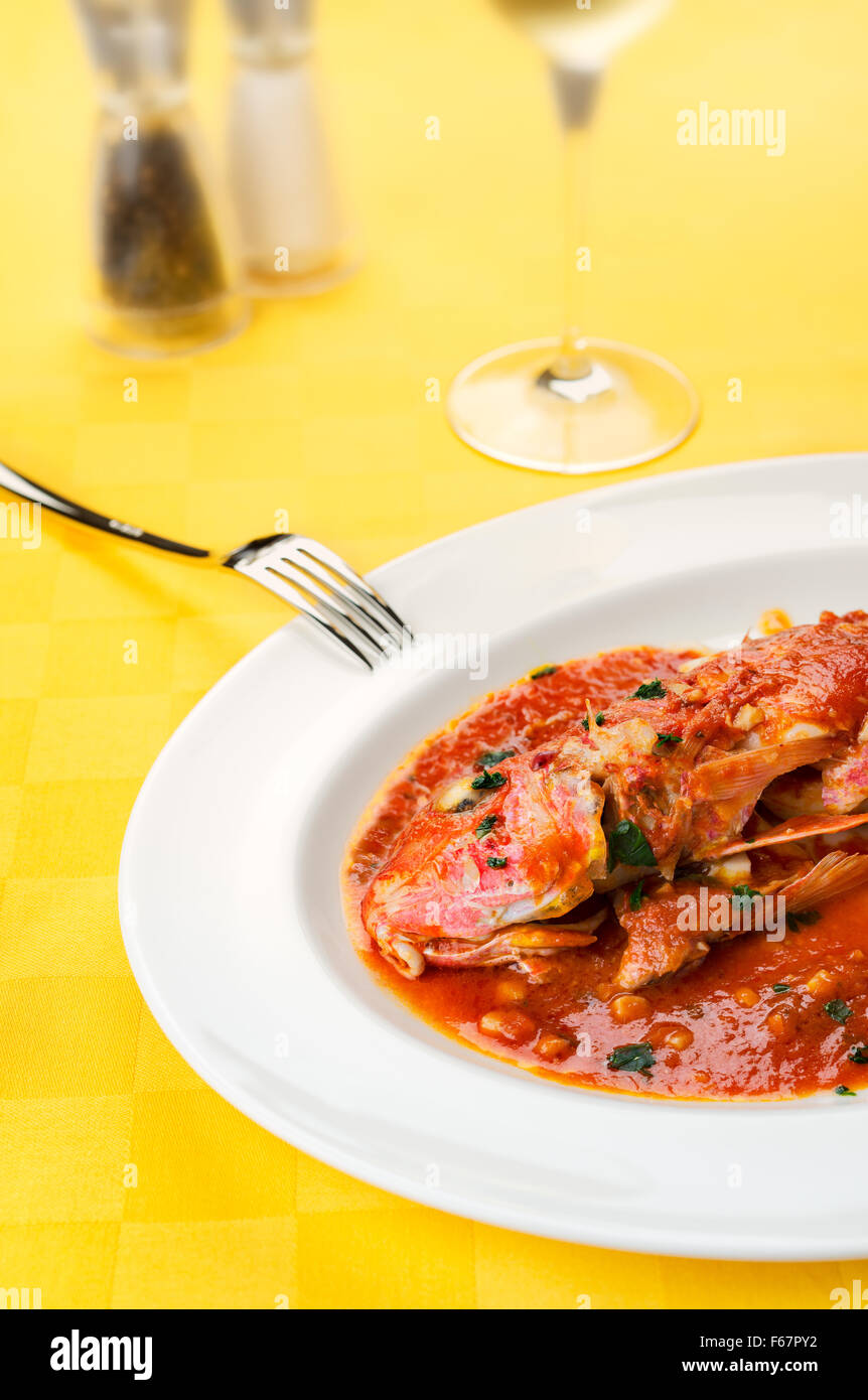 Red Mullets seafood italian traditional gourmet recipe with tomato ...