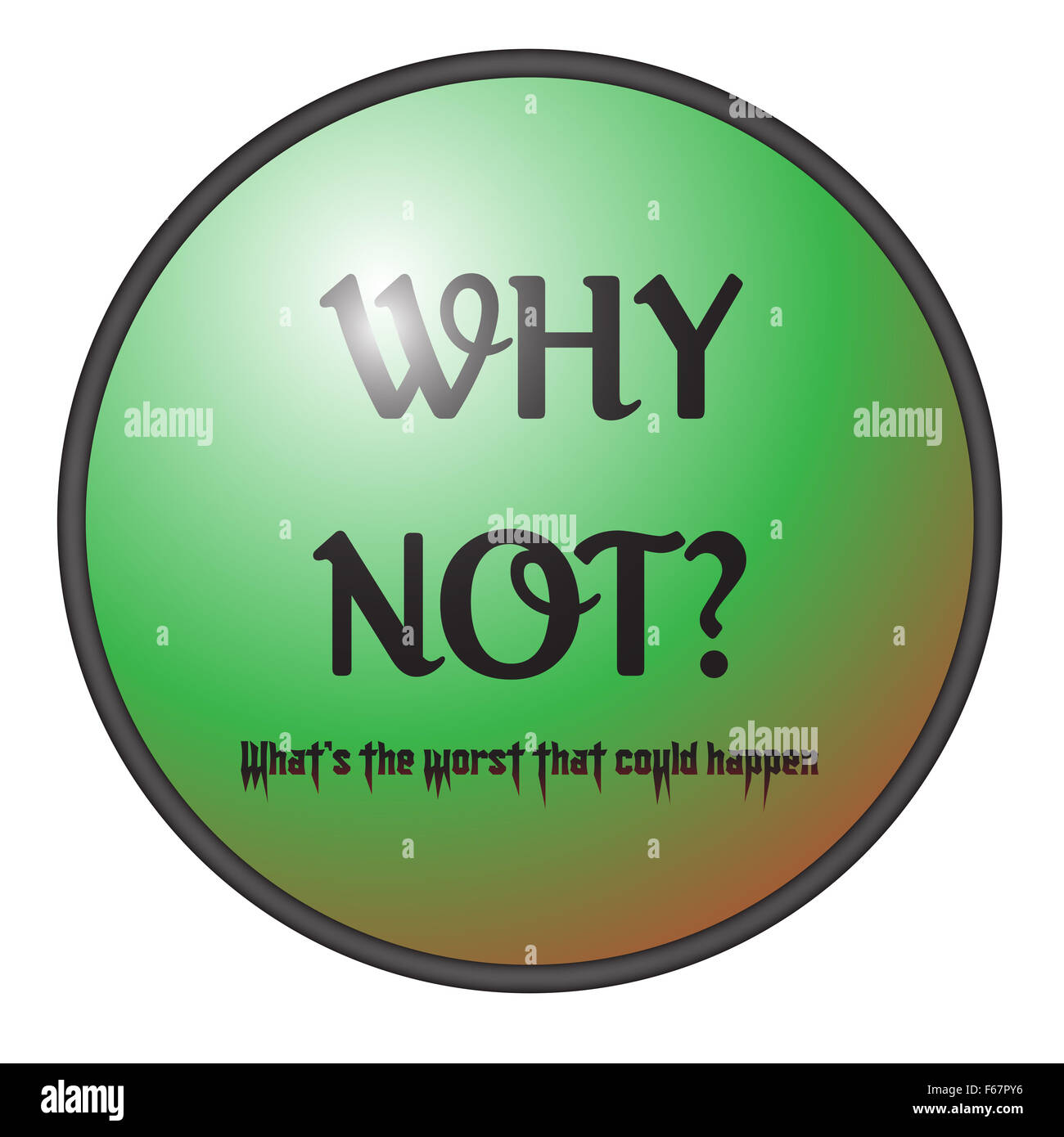 A big green button saying 'Why Not' and isolated on a white background ...