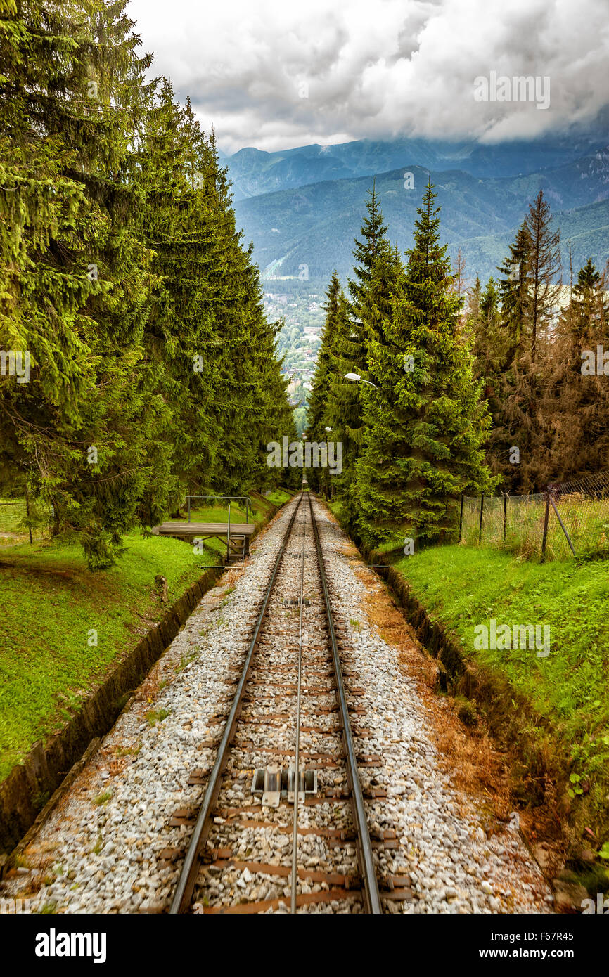Railroad tracks for mountain lift on Gubalowka, Poland Stock Photo - Alamy