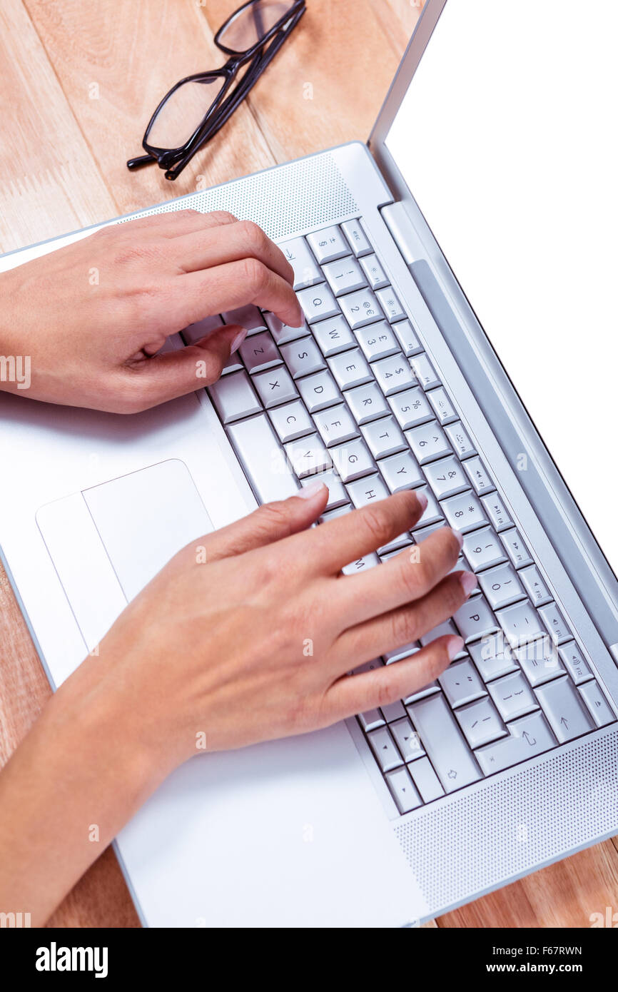 Typing laptop woman hands table hi-res stock photography and images - Alamy
