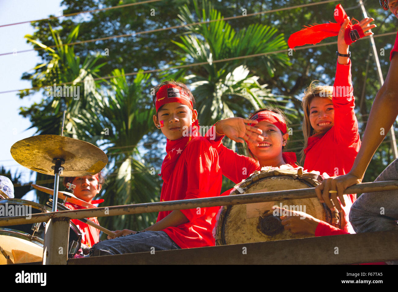 NLD Rally in Ketha,Myanmar. Band playing and singing, Joyful, pretty ...